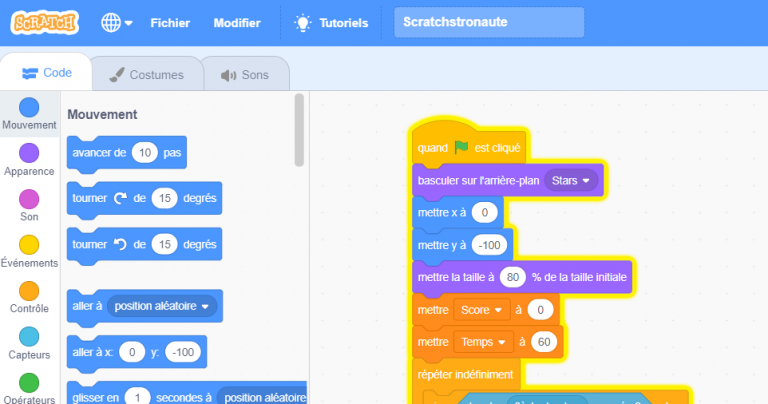 SCRATCH : atelier coding Jeu du cosmonaute (11-14 ans) en classe virtuelle - Tech Kids Academy
