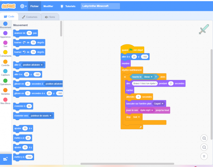 SCRATCH : atelier coding Labyrinthe Minecraft (7-12 ans) - Tech Kids ...